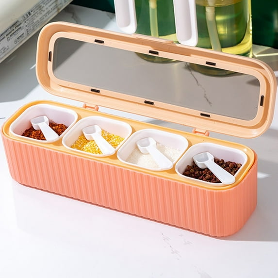 4-Grid Seasoning Box Spice Jar Set, Clean Combination Kitchen Organizer ...