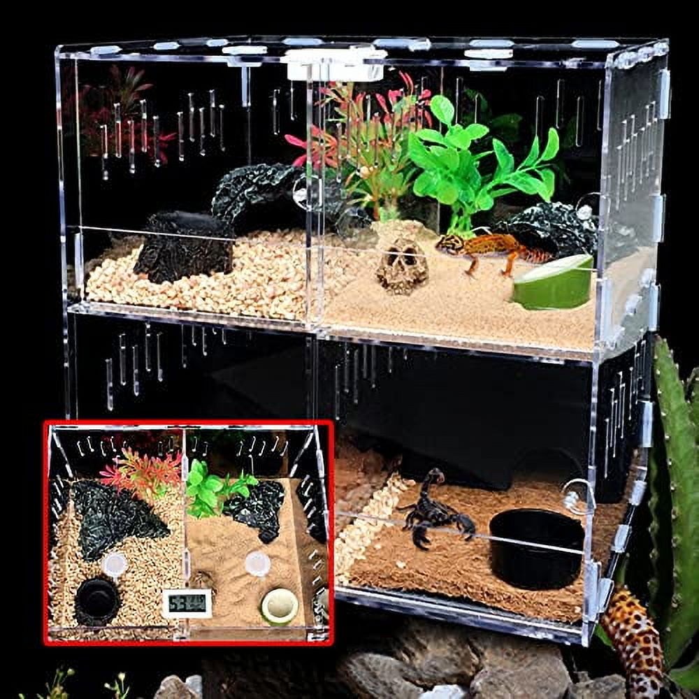 4 Grids Acrylic Reptile Cage with Thermometer, Multiple Ventilation ...
