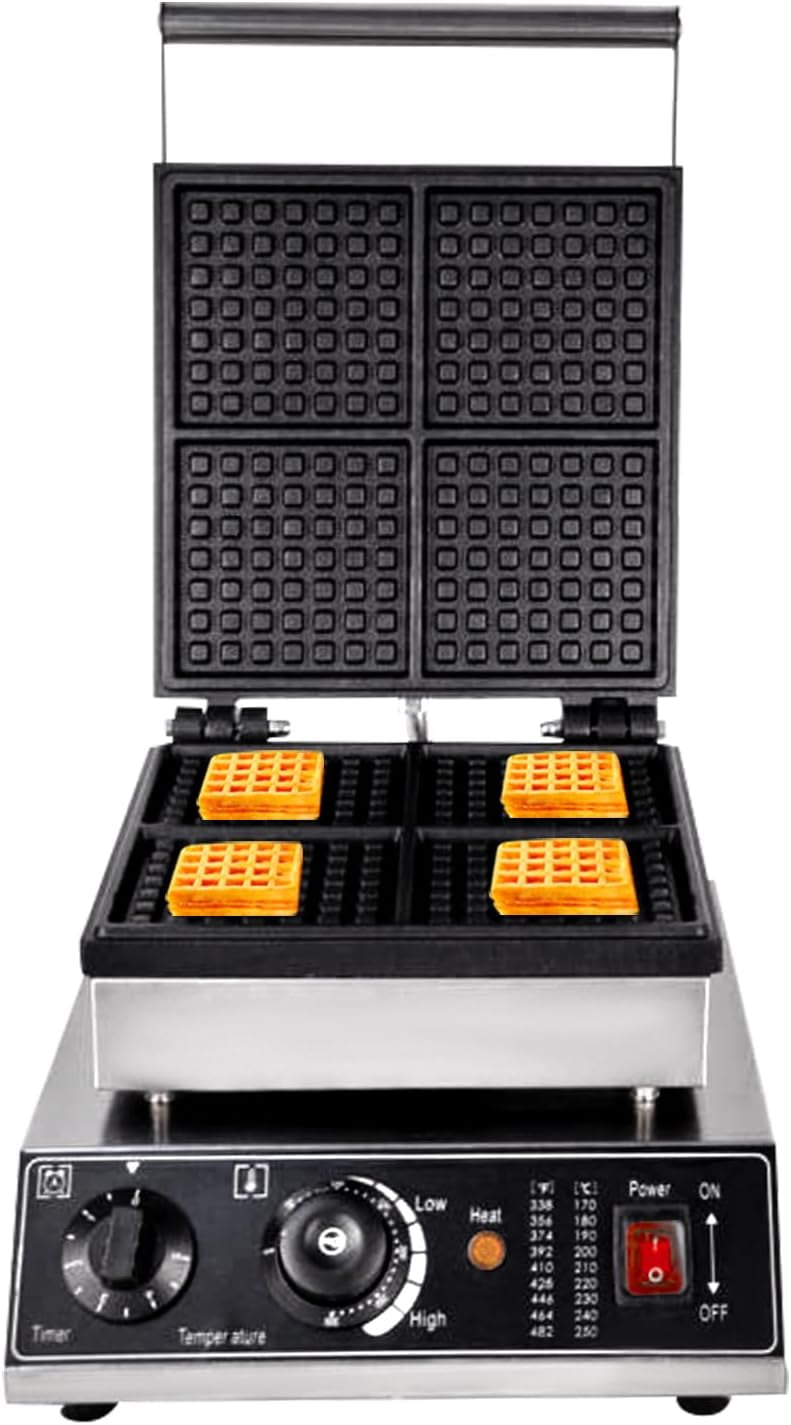 4 Grids Belgian Waffle Pancake Maker,Non-stick Pancake Baker Machin with Dual Heating Pans,110v ...