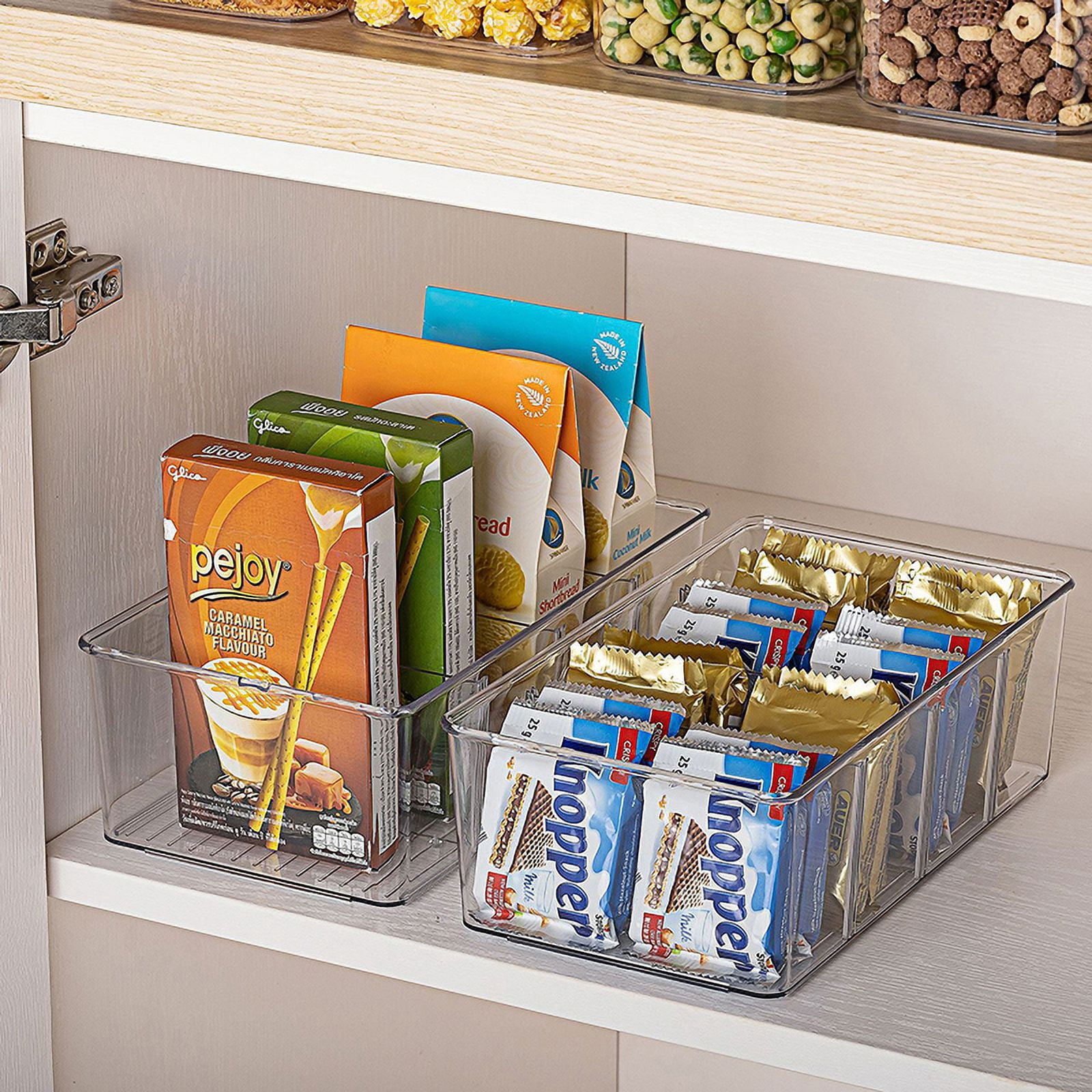 4 Grids Clear Pantry Organization Food Storage Bins With Removable ...