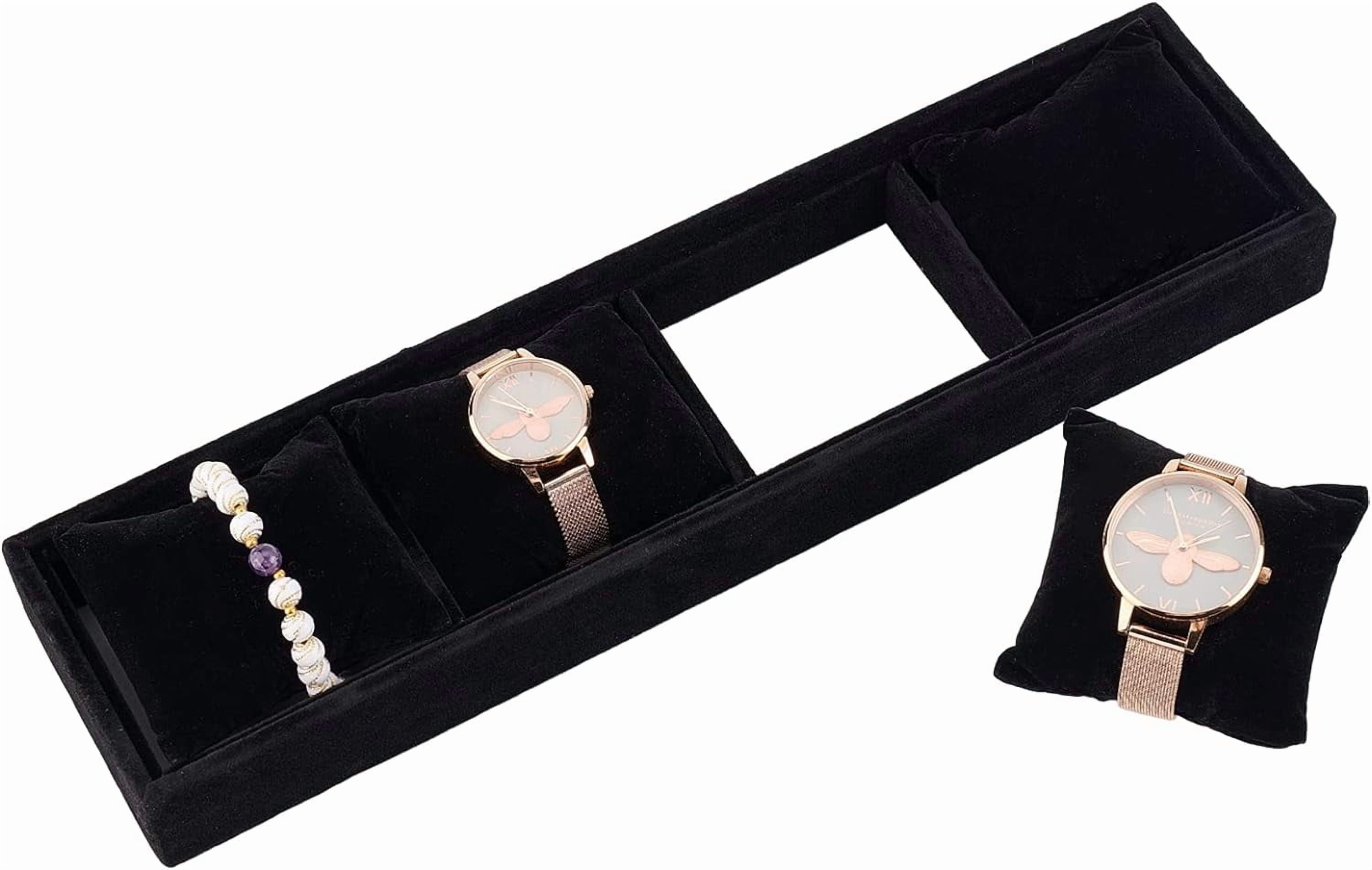 4 Grids Jewelry Watch Show Box Velvet Watch Pillows Tray Stackable ...