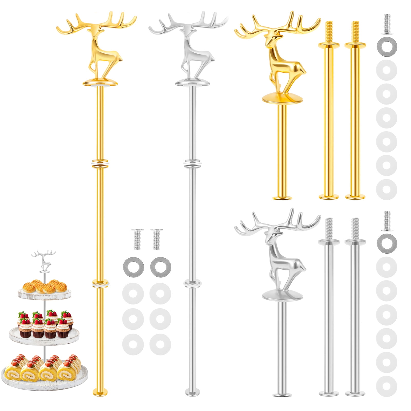 4 Sets Cake Stand, 3 Tier Cupcake Display Deer Stand, Metal Cake Fruit ...