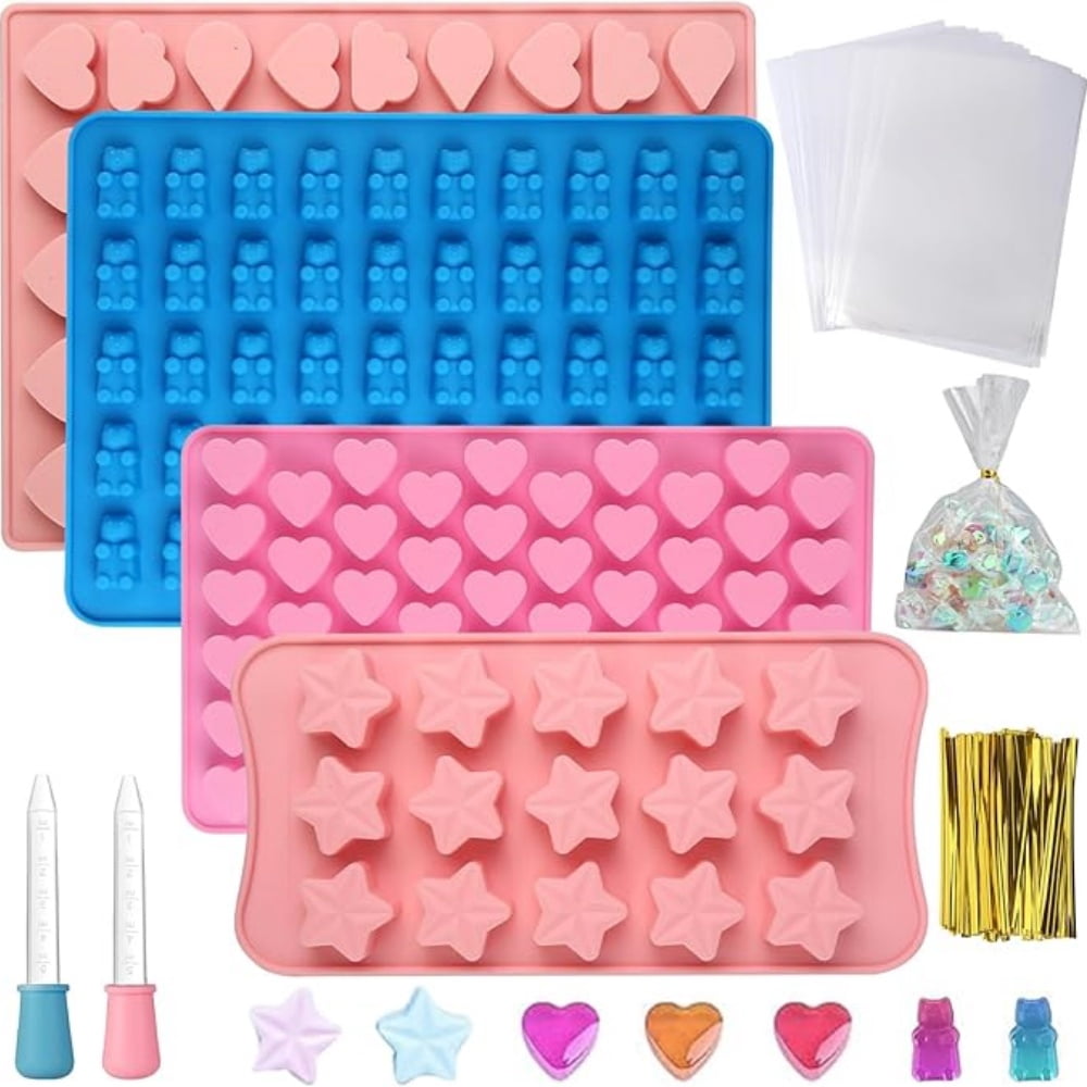 4 Gummy Bear Moulds, Silicone Mould with 2 Pipettes, 50 Transparent ...