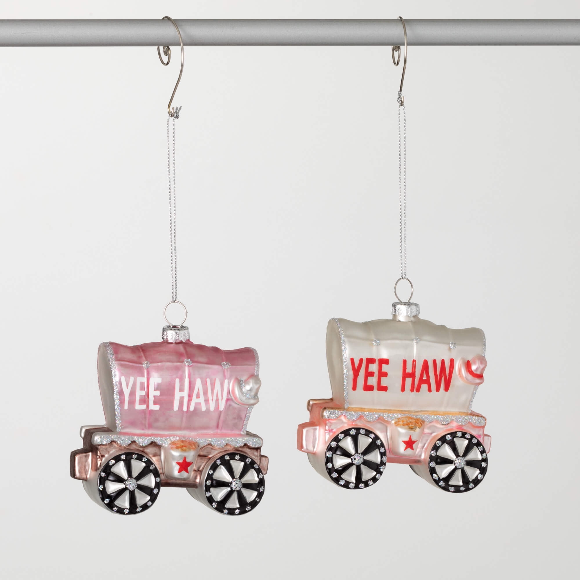 4"H Sullivans Pink Wagon Train Christmas Ornaments Set of 2, Multicolor ...