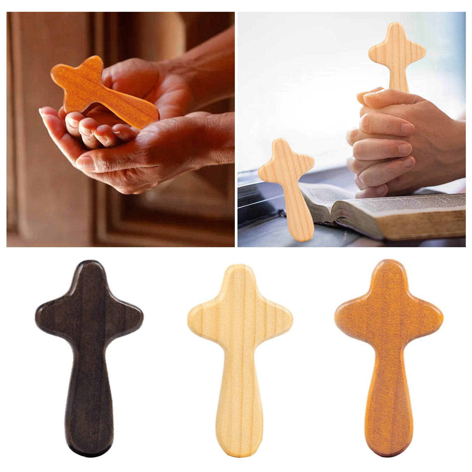 4" Hand Held Olive Wood Clinging Cross (3-Pack)- Fine Prayer Comfort ...