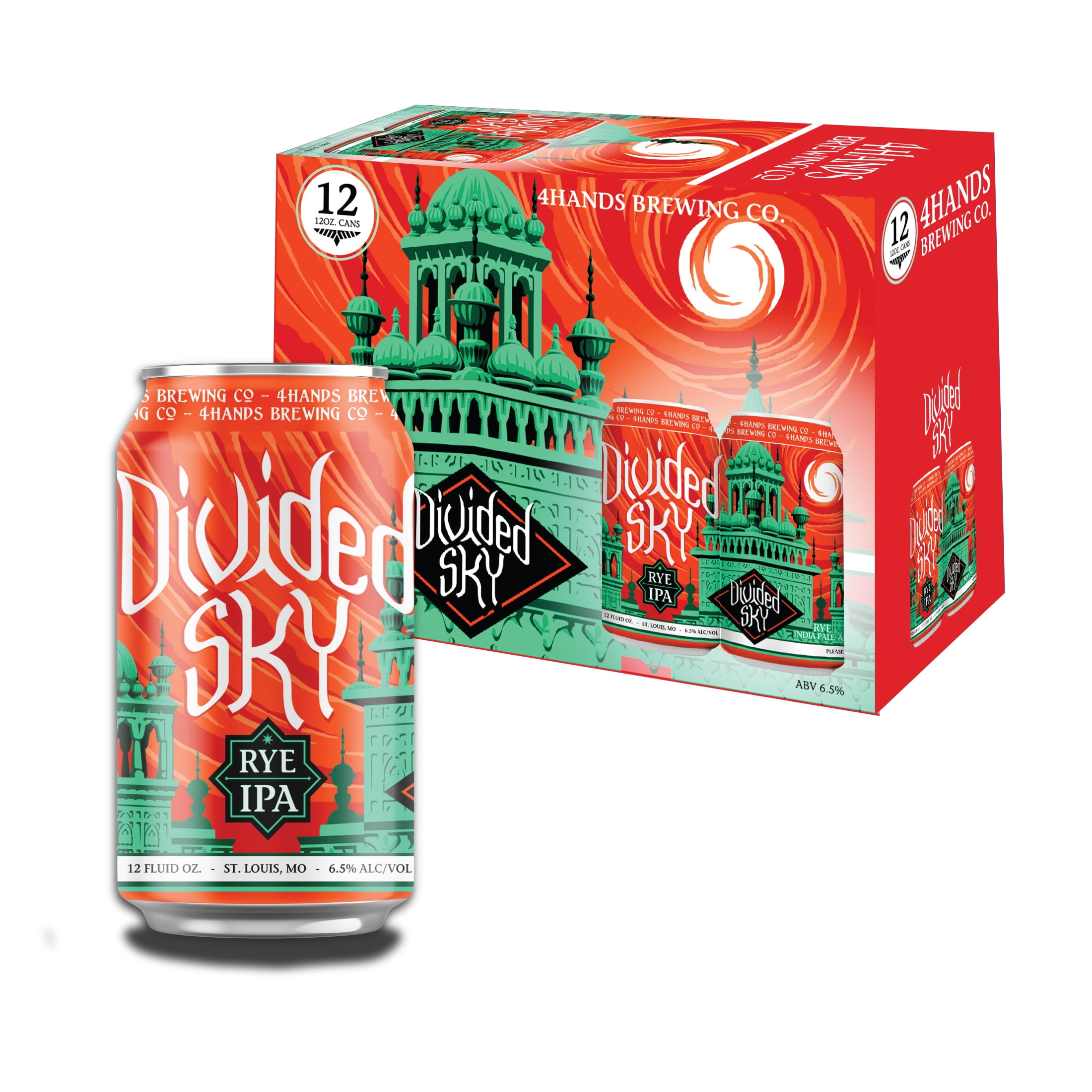 4 Hands Divided Sky Rye IPA Craft Beer, 12 Pack, 12 fl oz Cans, 6.5% ...