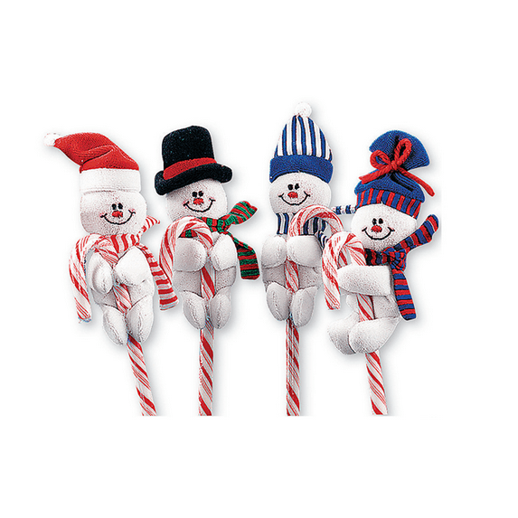 4" Happy Snowman Candy Cane Huggers with Hat & Scarf – 12 Count, Fleece ...