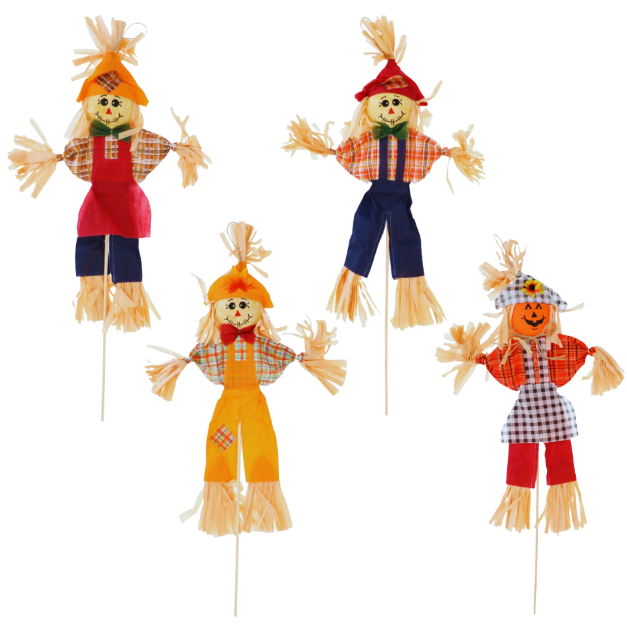 (4) Harvest Themed Scarecrow Stakes, 28-in. Thanksgiving Scary ...