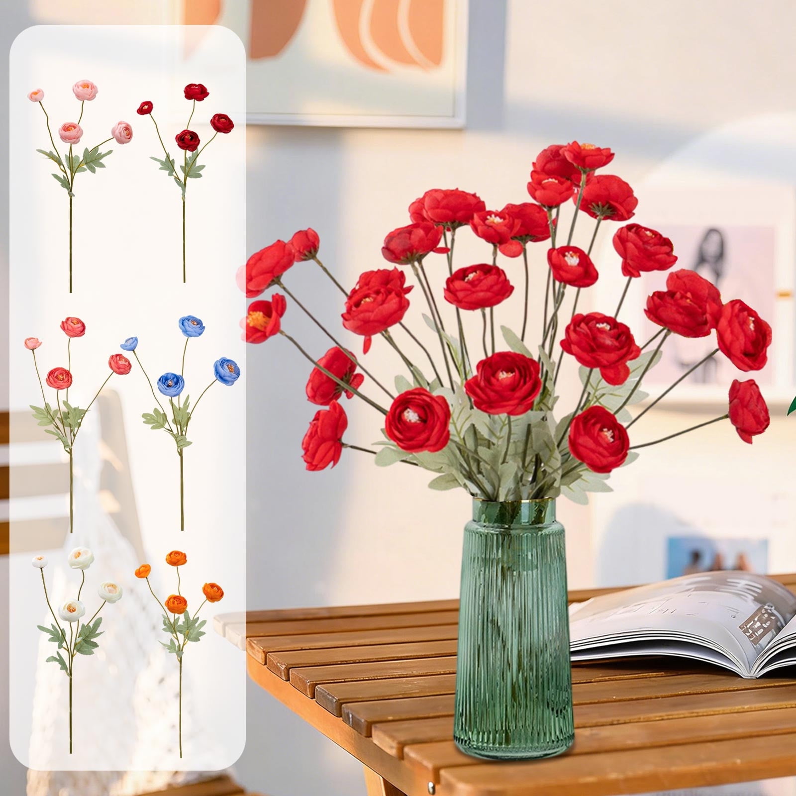 4-Head Faux Anemone Flower Bouquet - Realistic Fake Flowers for Mom’s ...