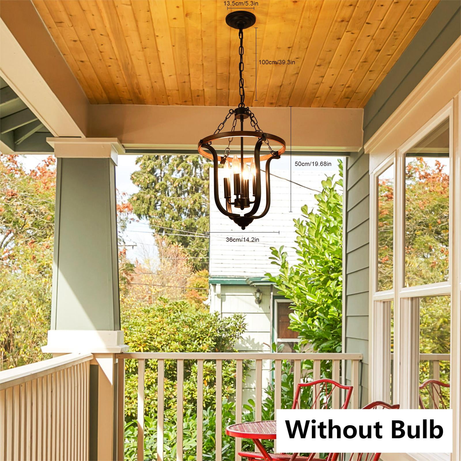 4 Heads Farmhouse Pendant Lamp Rustic Faux Wood Chandelier Ceiling ...