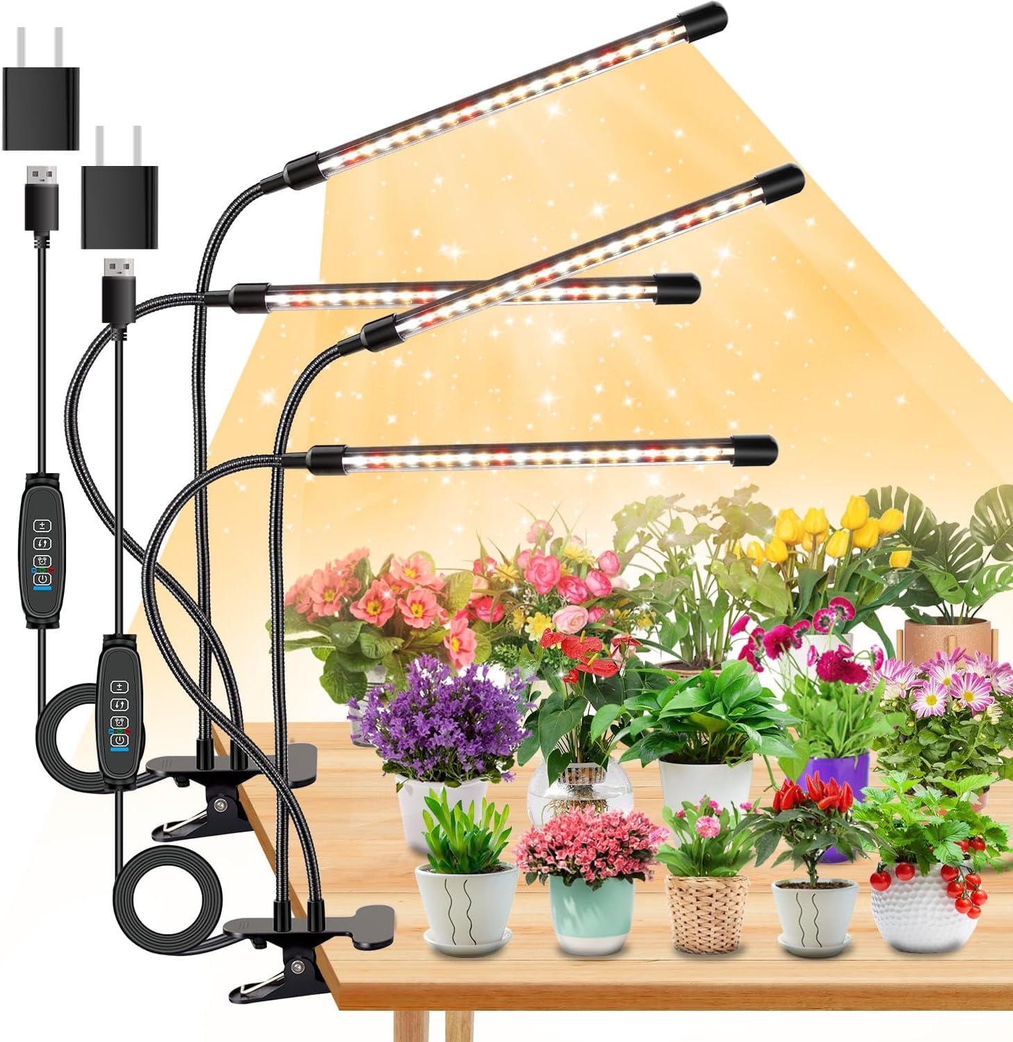 4 Heads Grow Lights for Indoor Plants, Full Spectrum LED Plant Lamps ...