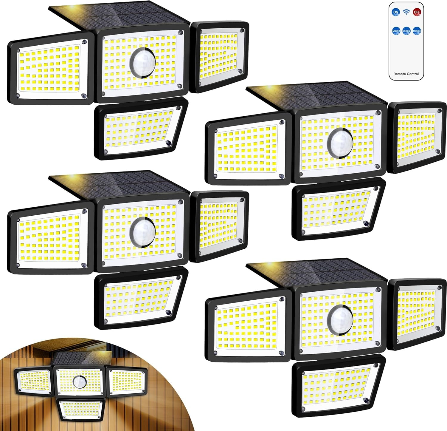 4 Heads Sensor Lamp Solar, Motion Sensor Outdoor Lights 3000LM, 283 ...