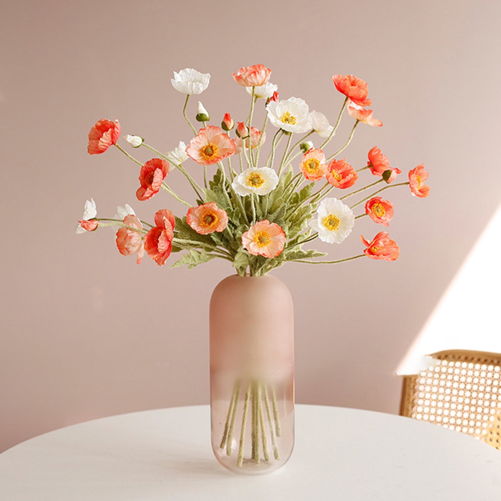 4 Heads Simulated Poppy Flowers, Artificial Silk Flowers Outdoor Faux ...