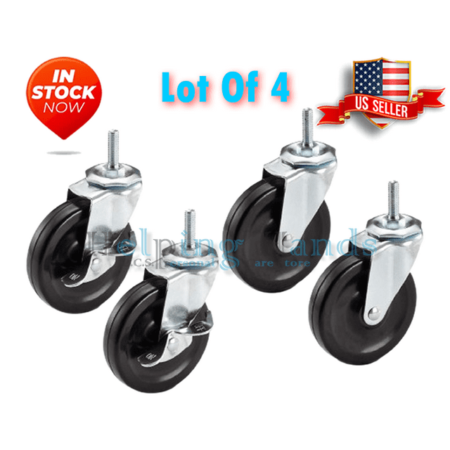 4 Heavy Duty 800lb 3" Rubber Casters Wheels Wire Shelving Rack. (2 ...