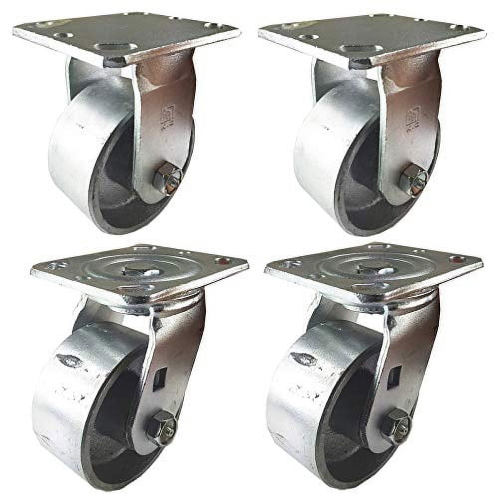 4 Heavy Duty Caster Set 4" 5" 6" All Steel Wheels Rigid Swivel and ...