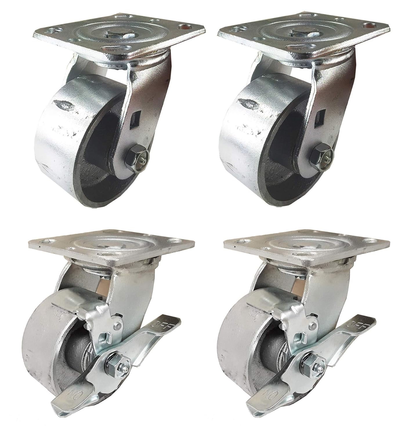 4 Heavy Duty Caster Set 4" 5" 6" All Steel Wheels Rigid Swivel and ...
