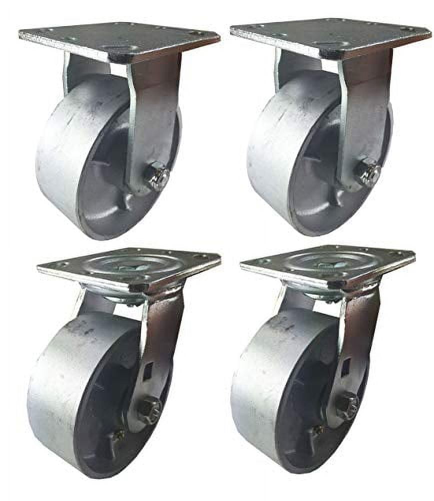 4 Heavy Duty Caster Set 4" 5" 6" All Steel Wheels Rigid Swivel and ...