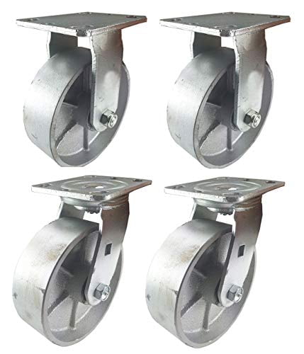 4 Heavy Duty Caster Set 4" 5" 6" All Steel Wheels Rigid Swivel and ...