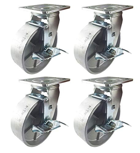 4 Heavy Duty Caster Set 4" 5" 6" All Steel Wheels Rigid Swivel and ...