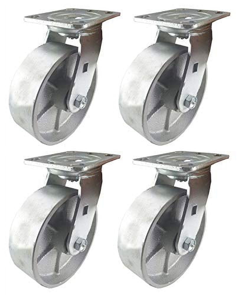 4 Heavy Duty Caster Set 4" 5" 6" All Steel Wheels Rigid Swivel and ...