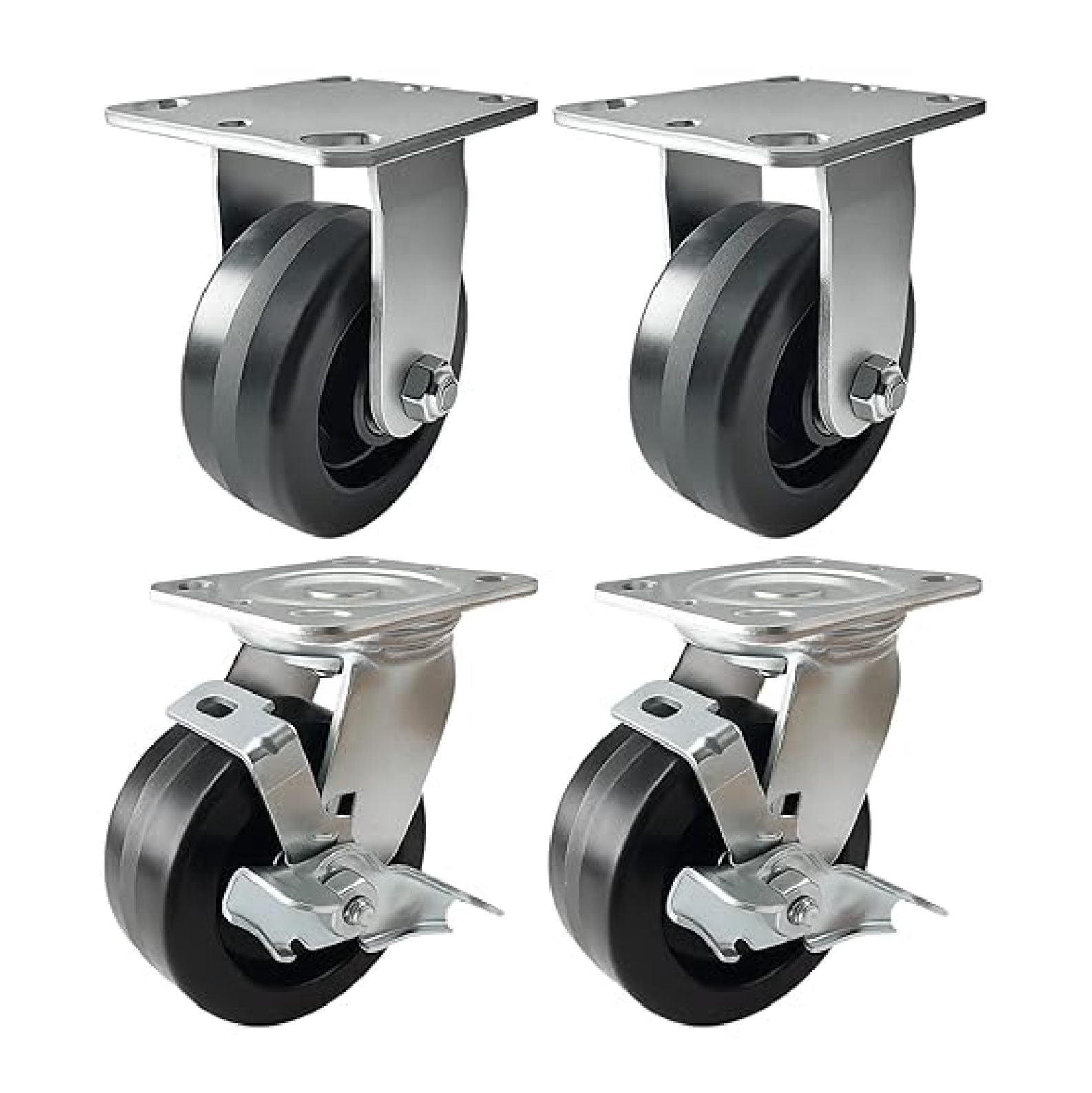 4 Heavy Duty Caster Set 4" 5" 6" Phenolic Wheels Rigid Swivel and Brake ...