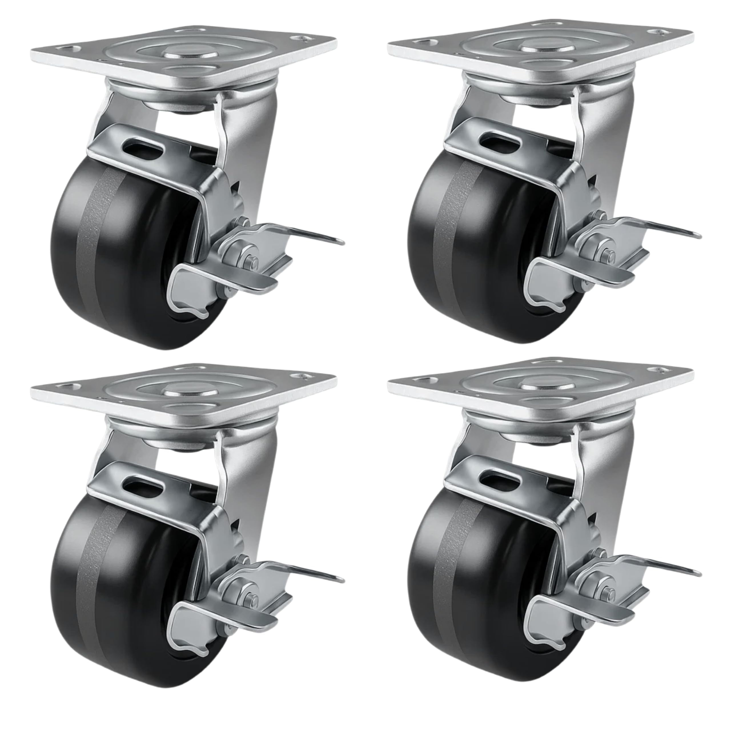 4 Heavy Duty Caster Set 4" Phenolic Wheels - 4 Swivel with Brake ...