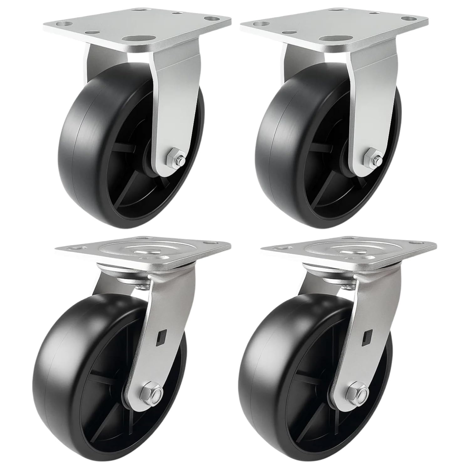 4 Heavy Duty Caster Set 6" Plastic Wheels - 2 Rigid + 2 Swivel with ...