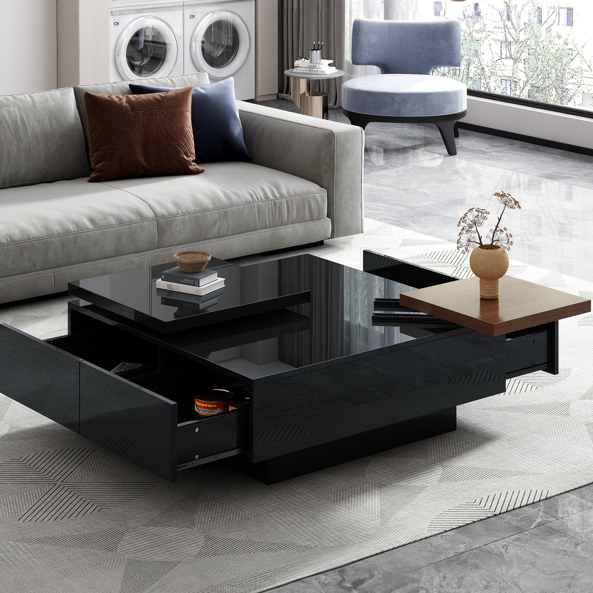 4 Hidden Storage Drawers Coffee Table+Easy Assembly”-“Daily Living+Keep ...