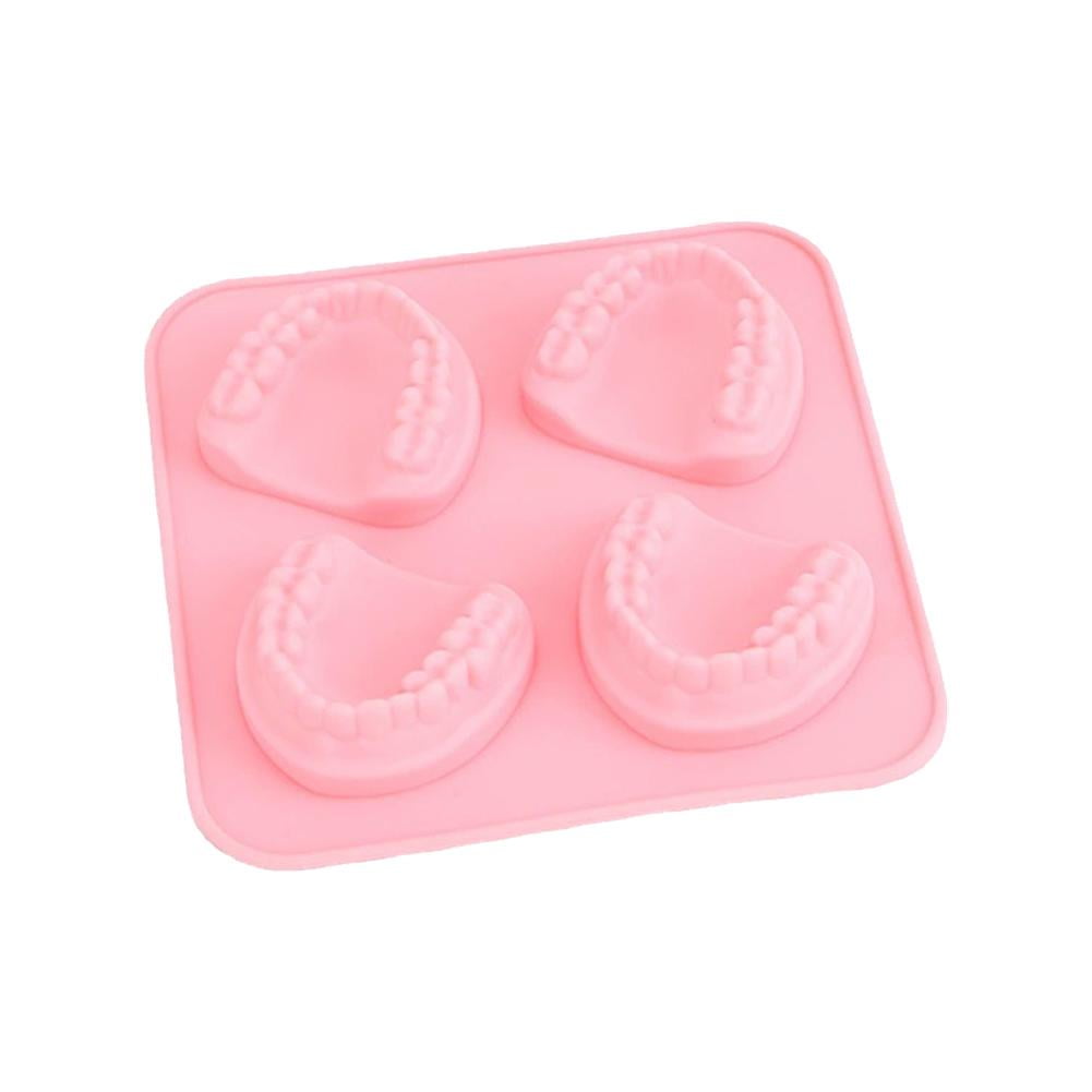 4 Hole Denture Teeth Ice Cube Mold, Silicone Ice Tray DIY I-ce Cream ...