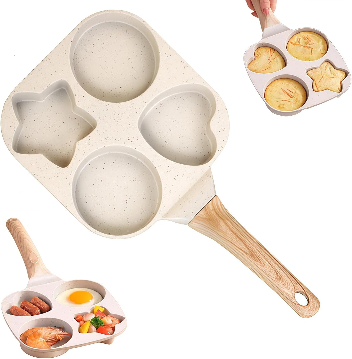 4 Hole Non Stick Egg Frying Pan, 4 Hole Skillet with Handle, Small ...