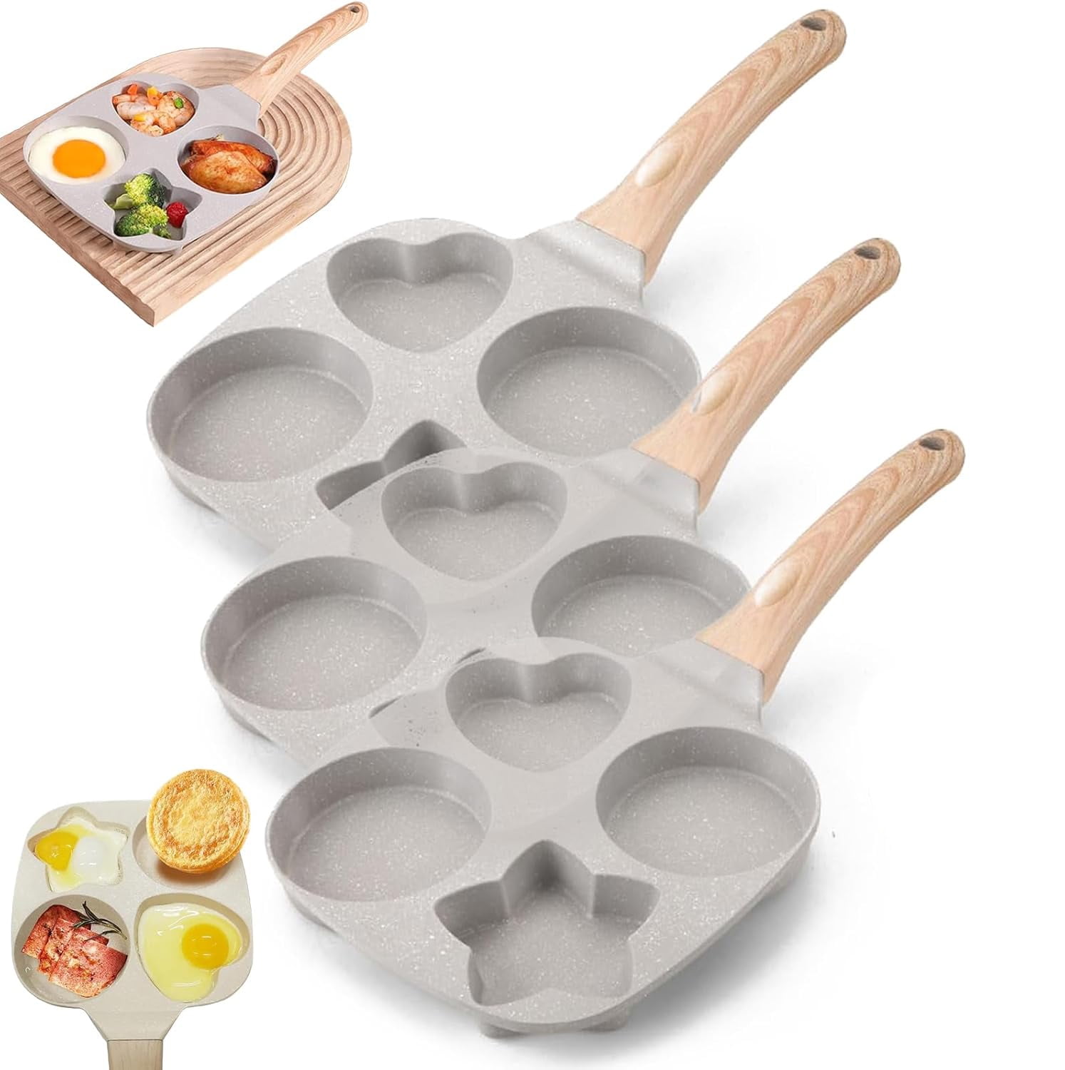 4 Hole Non Stick Egg Frying Pan, Multi-Purpose Divided Frying Egg Pans ...