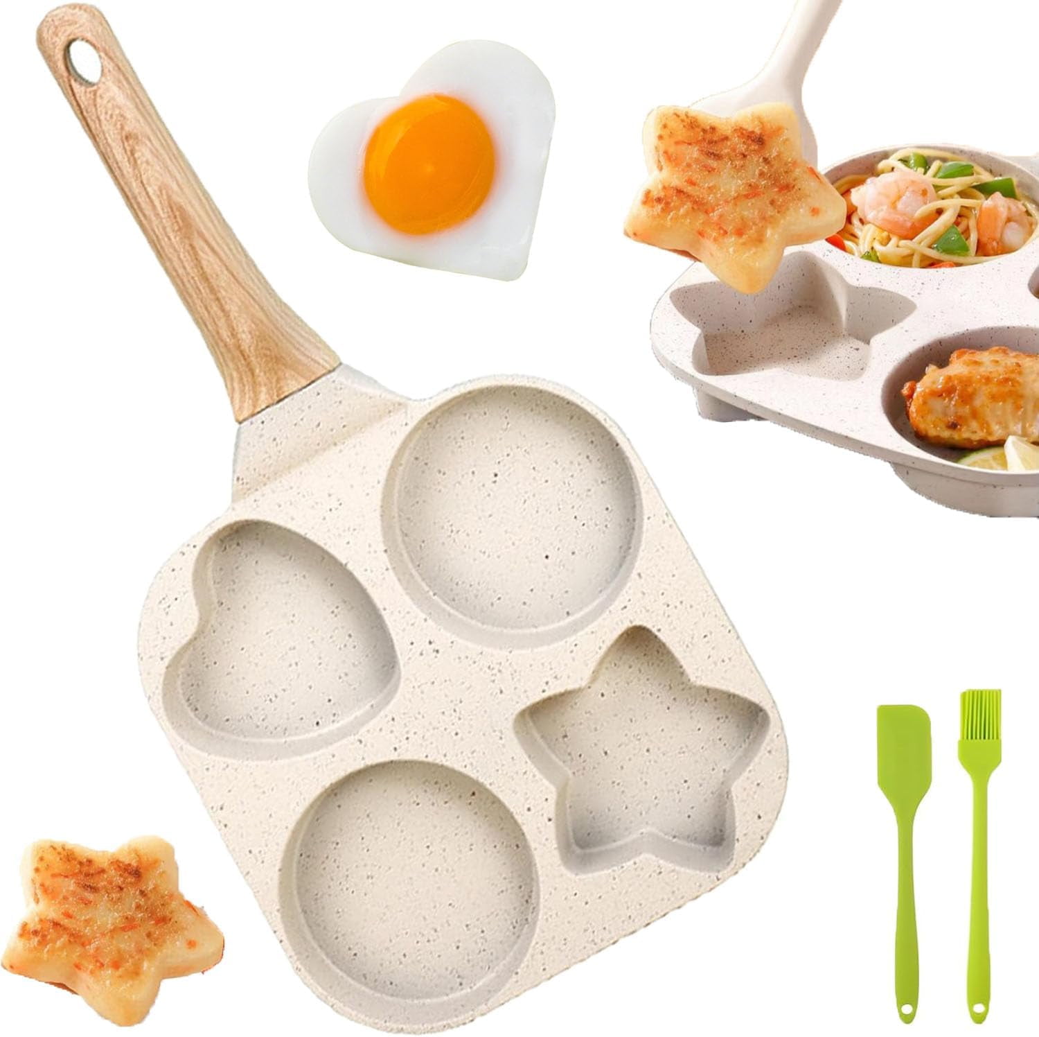 4-Hole Nonstick Egg Frying Pan Set - Star & Heart Shapes, 7.5" Granite ...