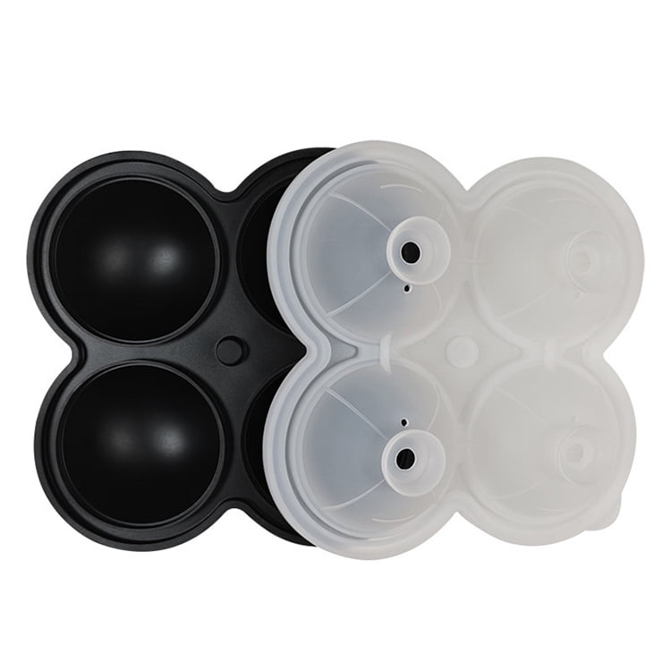 4 Holes Silicicone Round Ice Mold Round Ice Cube Mold with Funnel Lid ...