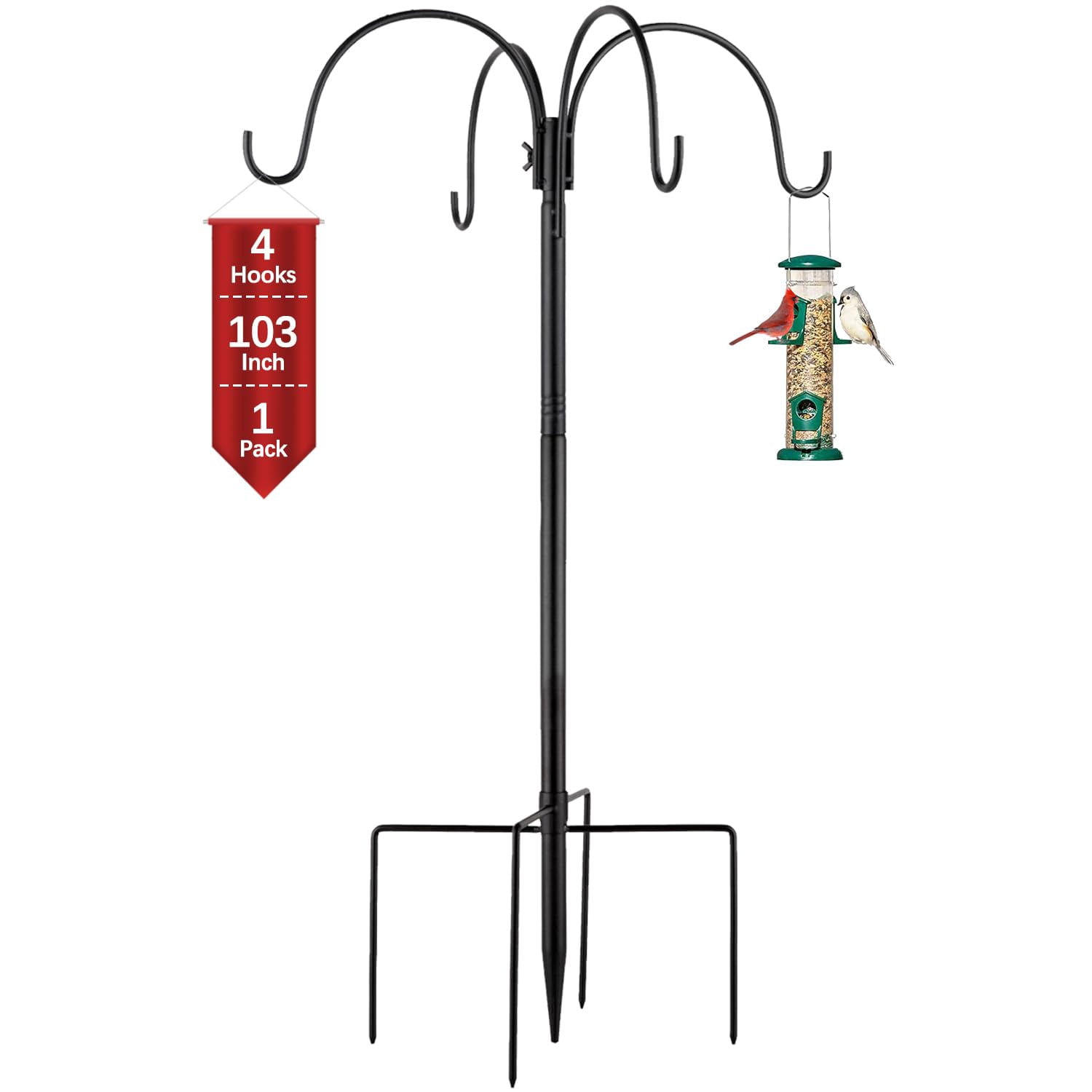 4-Hook Shepherds Hooks for Outdoor, 105" Heavy Duty Feeder Pole with 5 ...