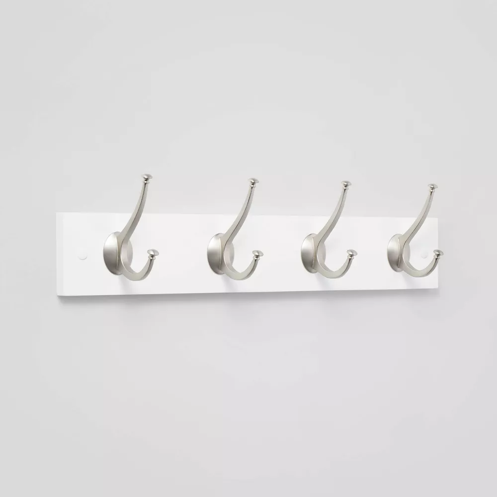 4 Hooks Rail Nickel Hooks Ivory-Wall Mounted Decorative Hook Rack ...