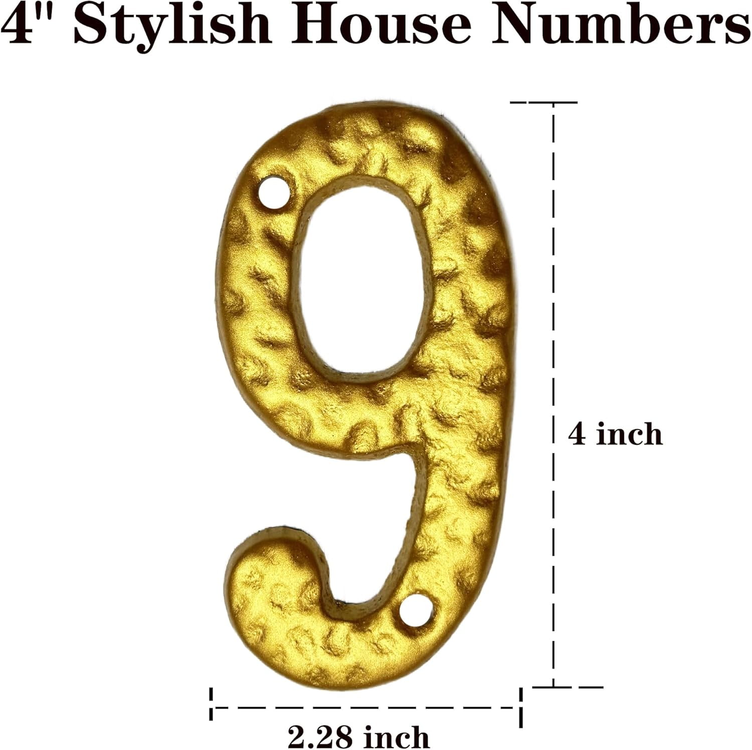4" House Numbers | Screw In Golden Hammered Cast Iron Home Address ...