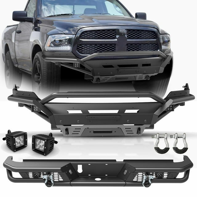 4 IN 1 Front Bumper(Side Wings+Bull Bar+Skid Plates)&Rear Bumper w/LED ...