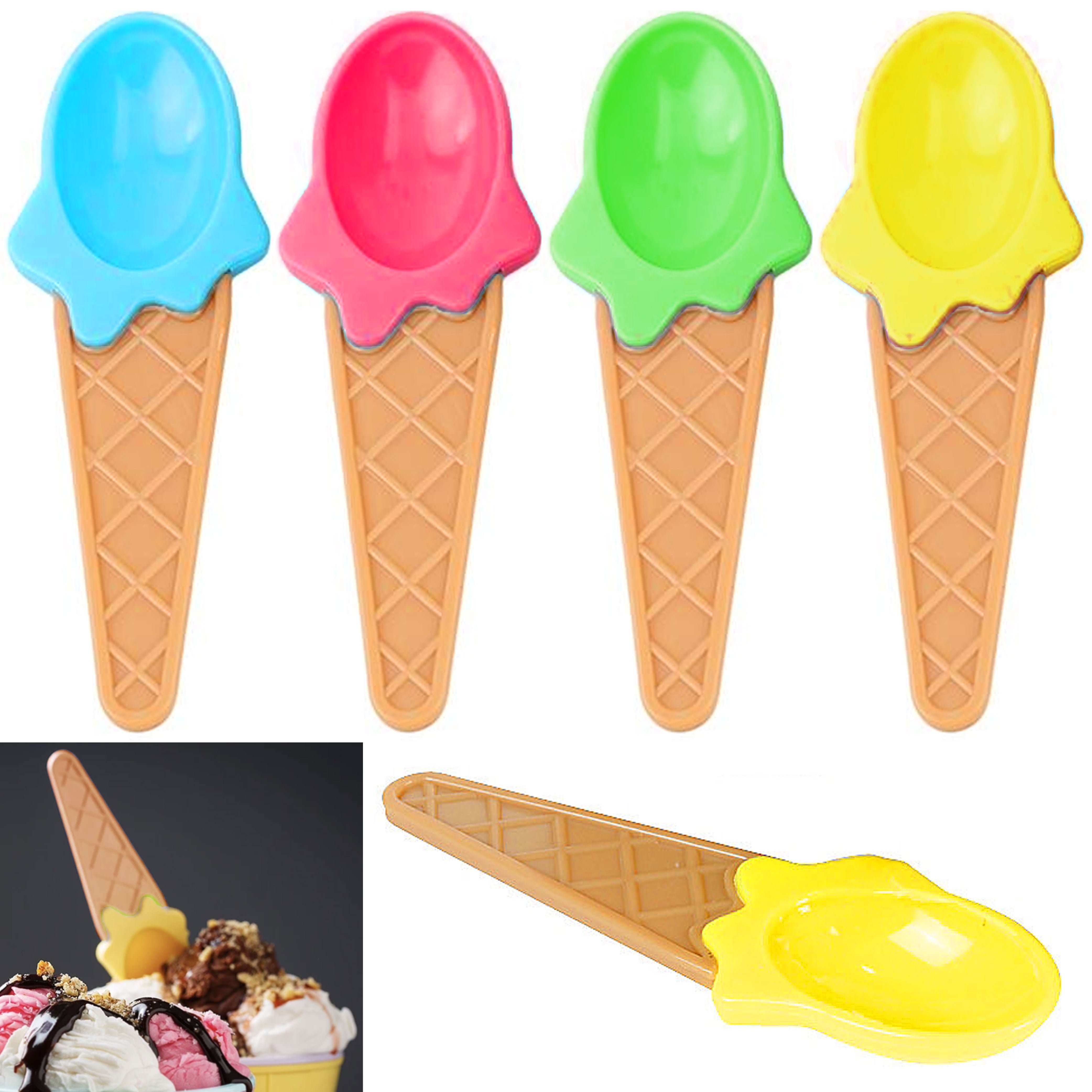 4 Ice Cream Scoop Spoon Cone Shaped Plastic Children Party Favors Baby ...