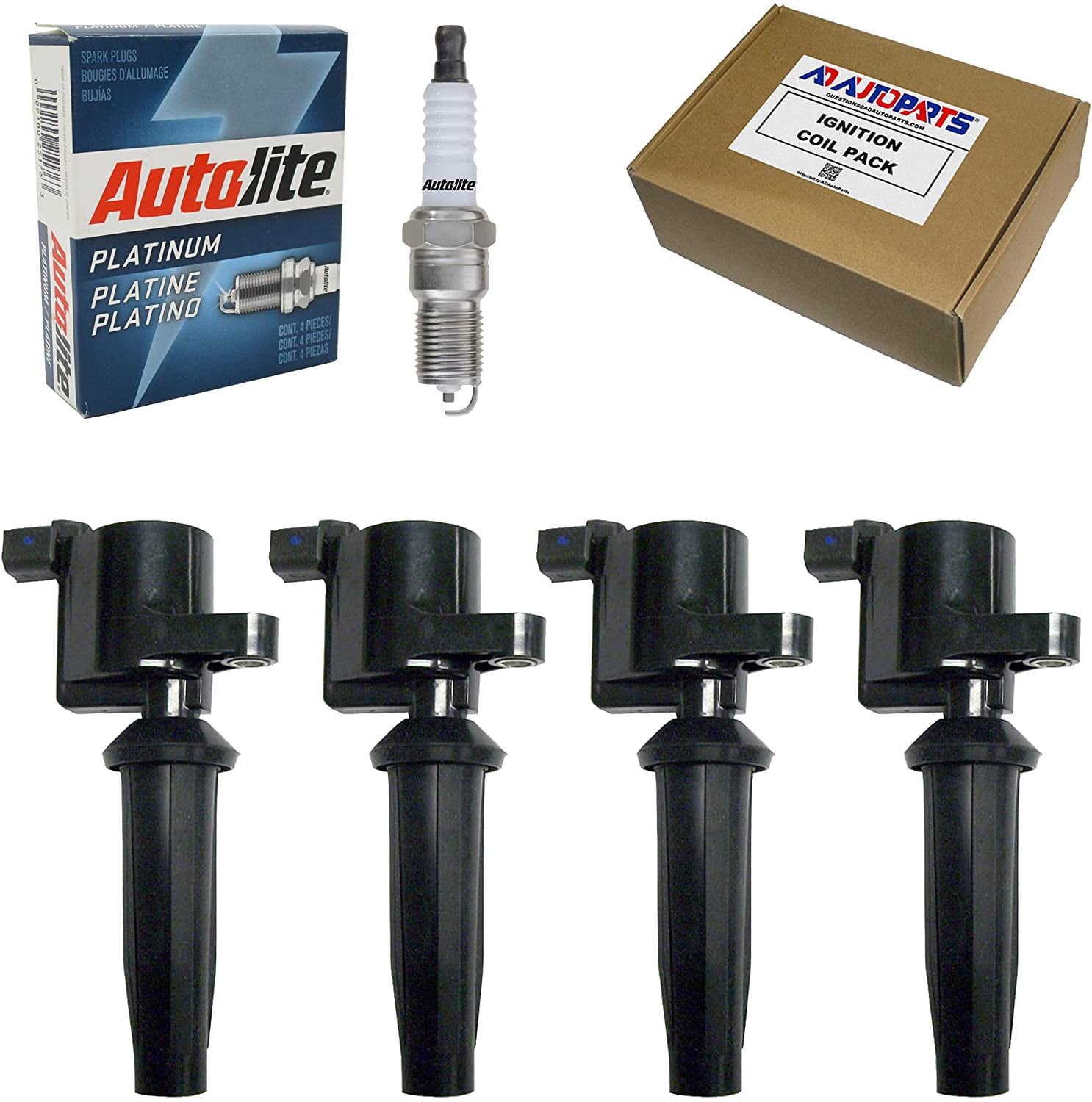 4 Ignition Coils + 4 Autolite AP104 Platinum Spark Plugs For Ford Mazda ...