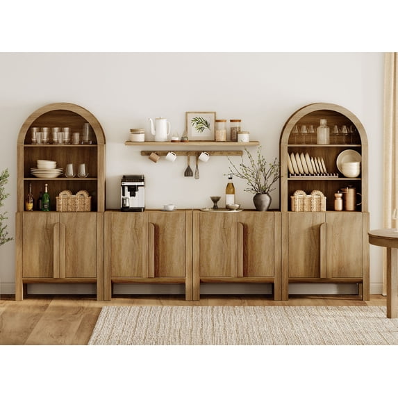 4-In-1 71"H Tall Kitchen Pantry Storage Cabinet,126"W Large Mid-Century ...