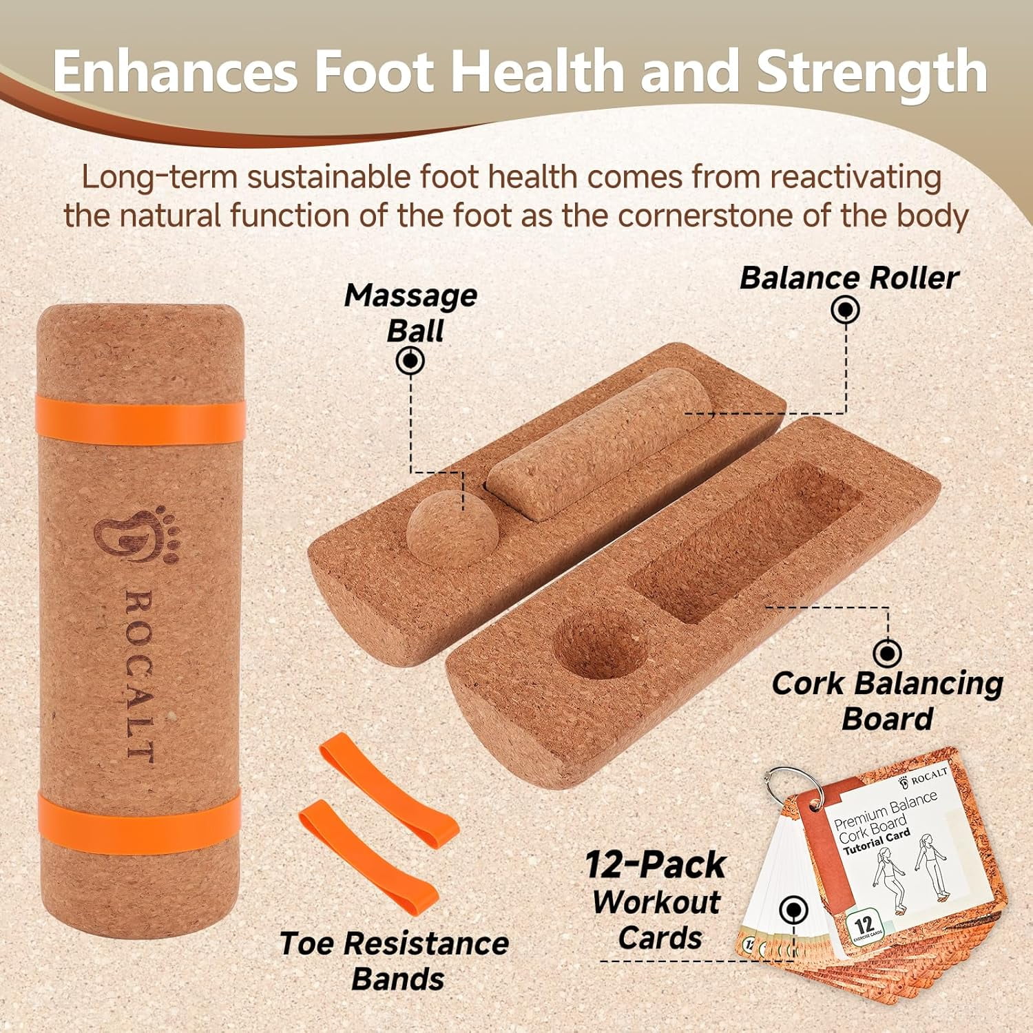 4 In 1 Balance Board + 2 Pack Yoga Blocks, Premium Cork Foot & Ankle ...