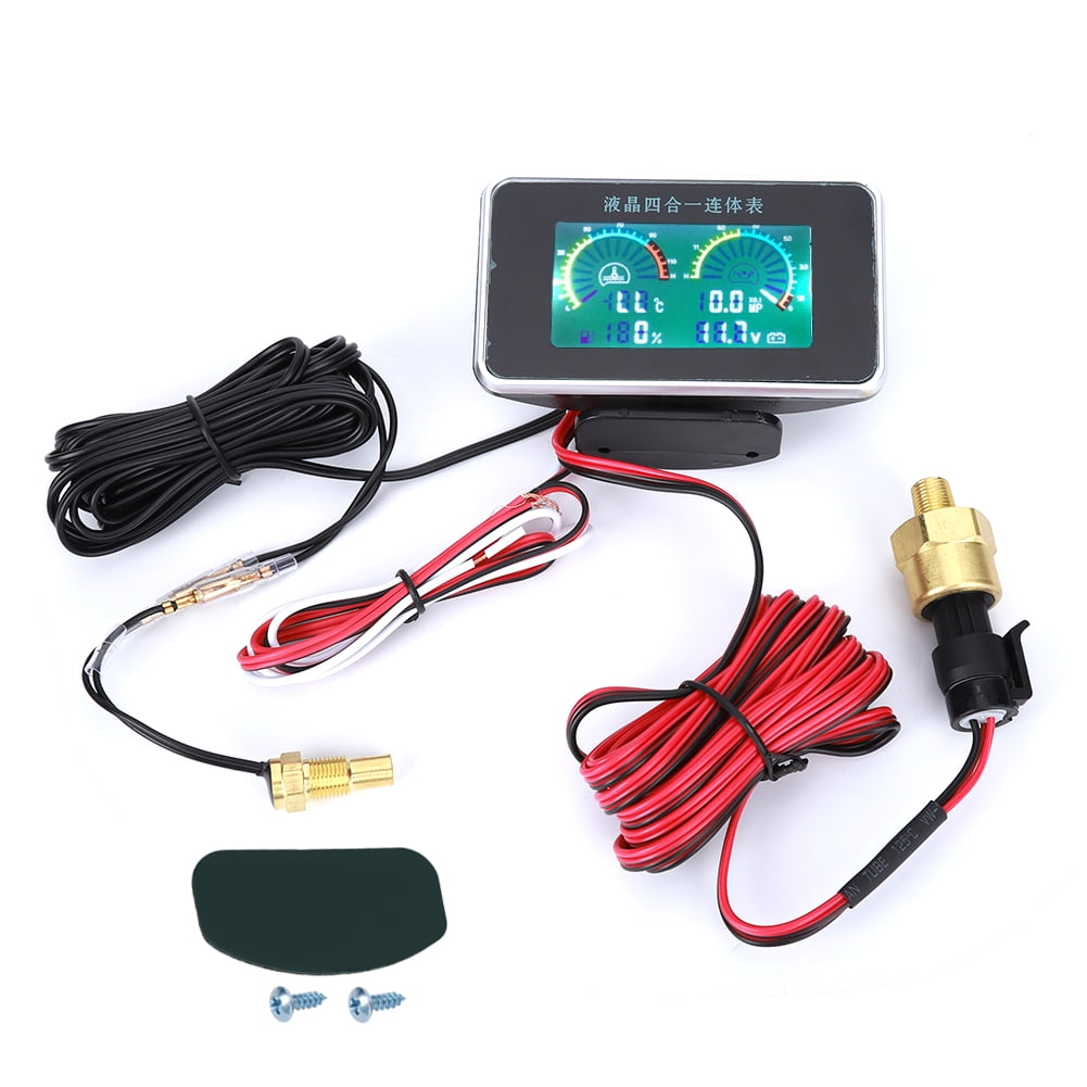 4-In-1 Car LCD Digital Display Voltmeter, Fuel Gauge, Water Temp, and ...