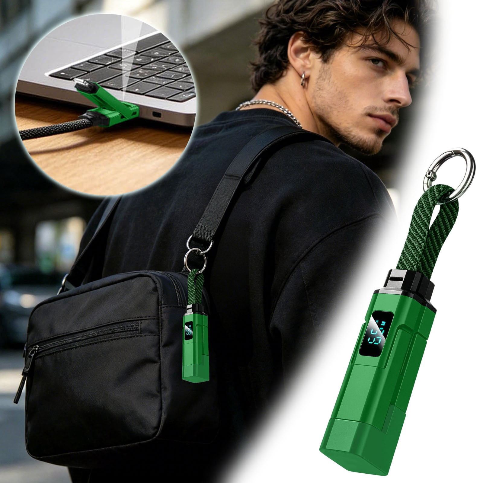 4-In-1 Digital Display Keychain Charging Cable Portable 4 In 1 Digital ...
