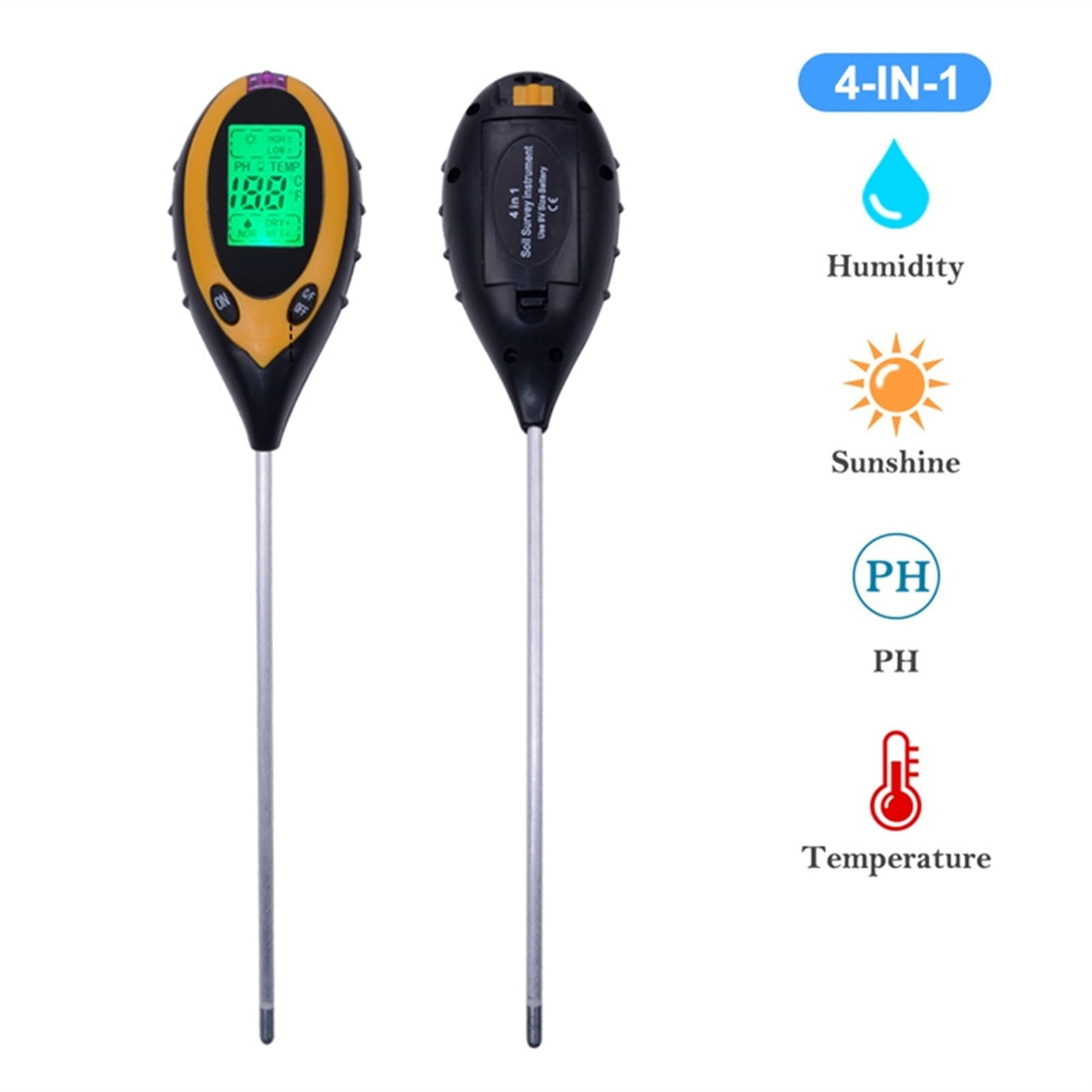 4 In 1 Digital PH Meter Soil Moisture PH Monitor Temperature Sunlight ...