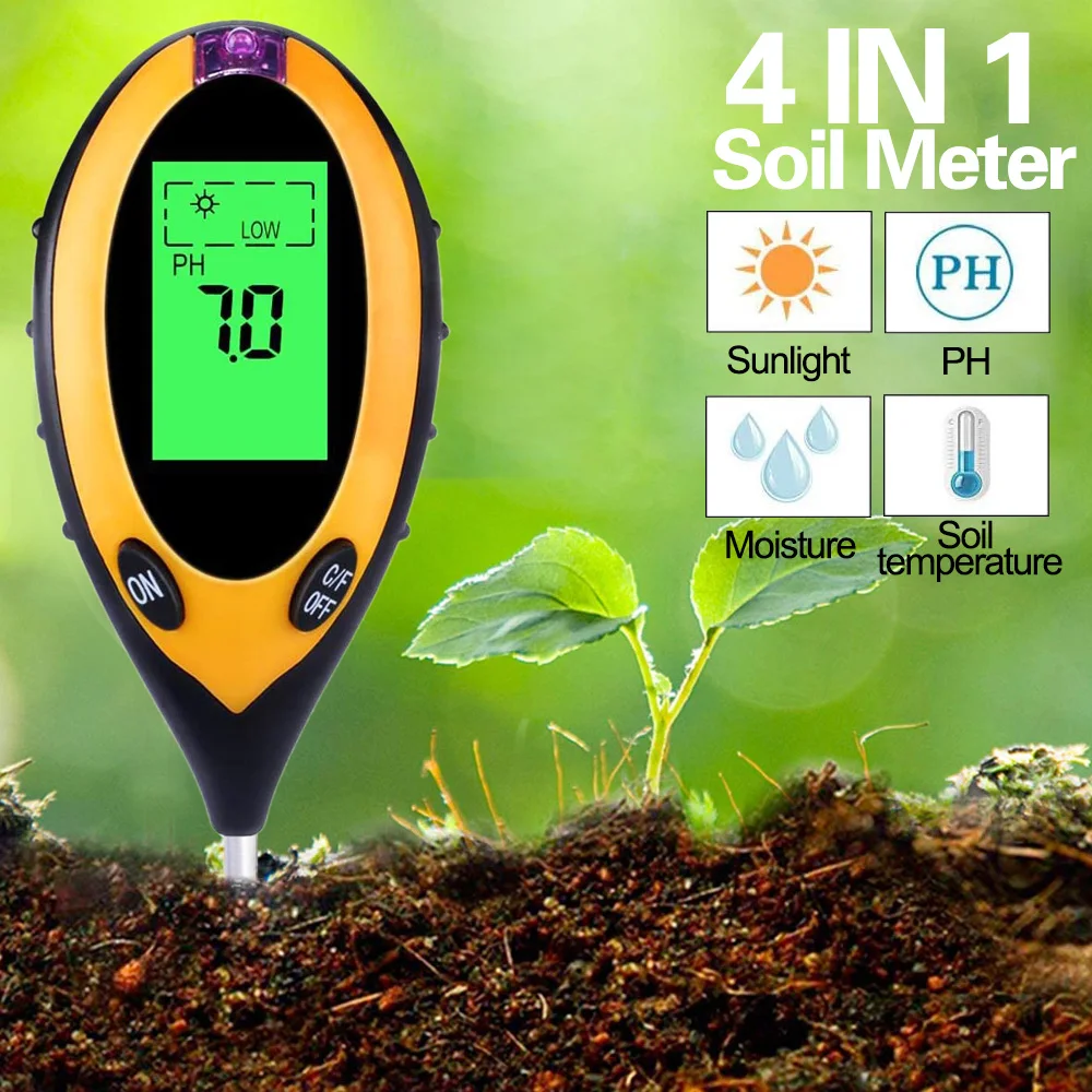 4 In 1 Digital Soil PH Meter Moisture Monitor Temperature Sunlight ...