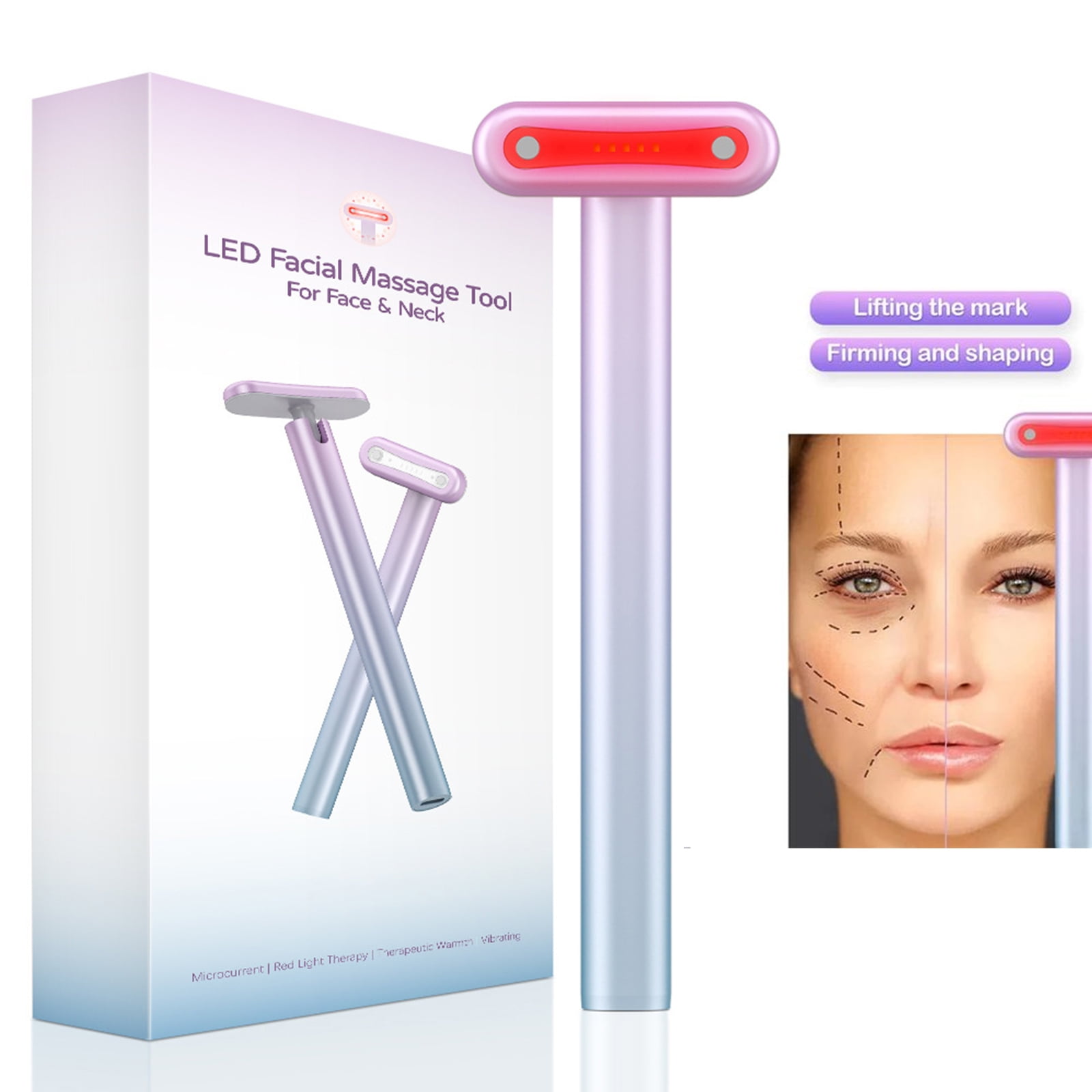 4 In 1 Facial Skincare Therapy Wand EMS Microcurrent Red Light Therapy ...