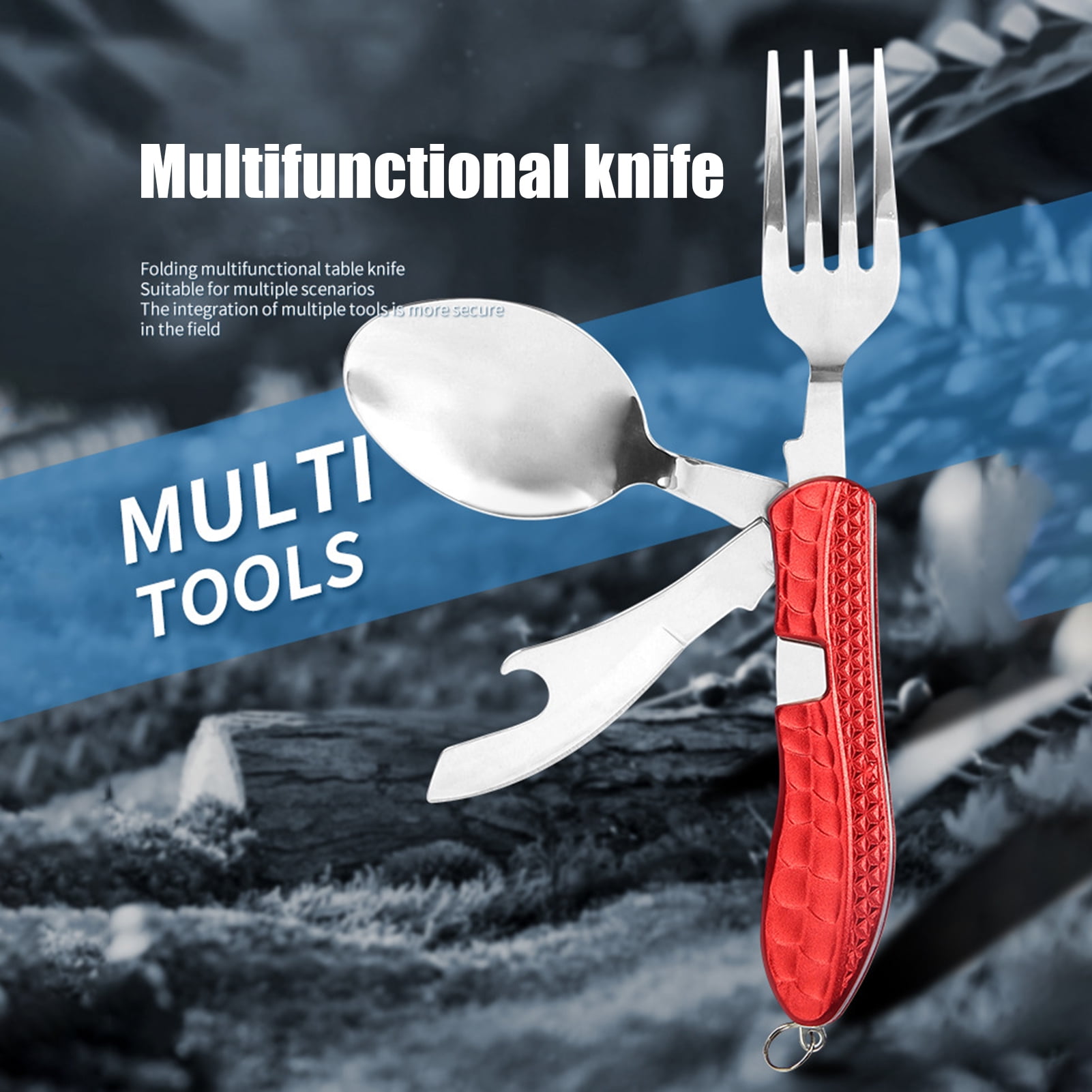 4-In-1 Folding Camping Utensils Stainless Steel Spoon Fork Knife Bottle ...