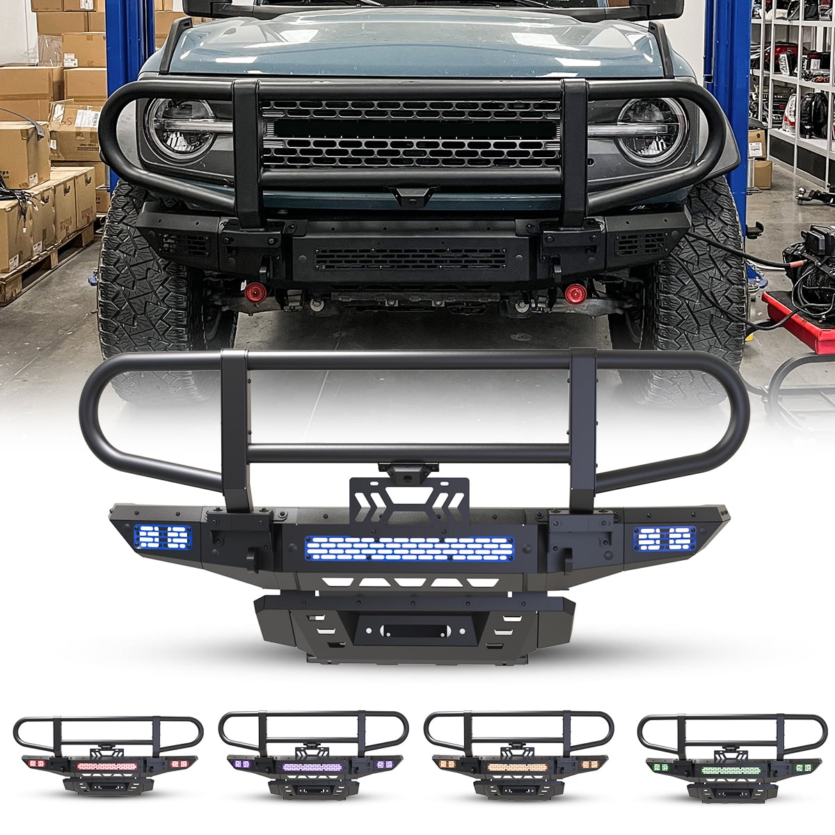 4 In 1 Front Bumper w/2*Side Wings+Bull Bar+Skid Plate For 2021-2023 ...