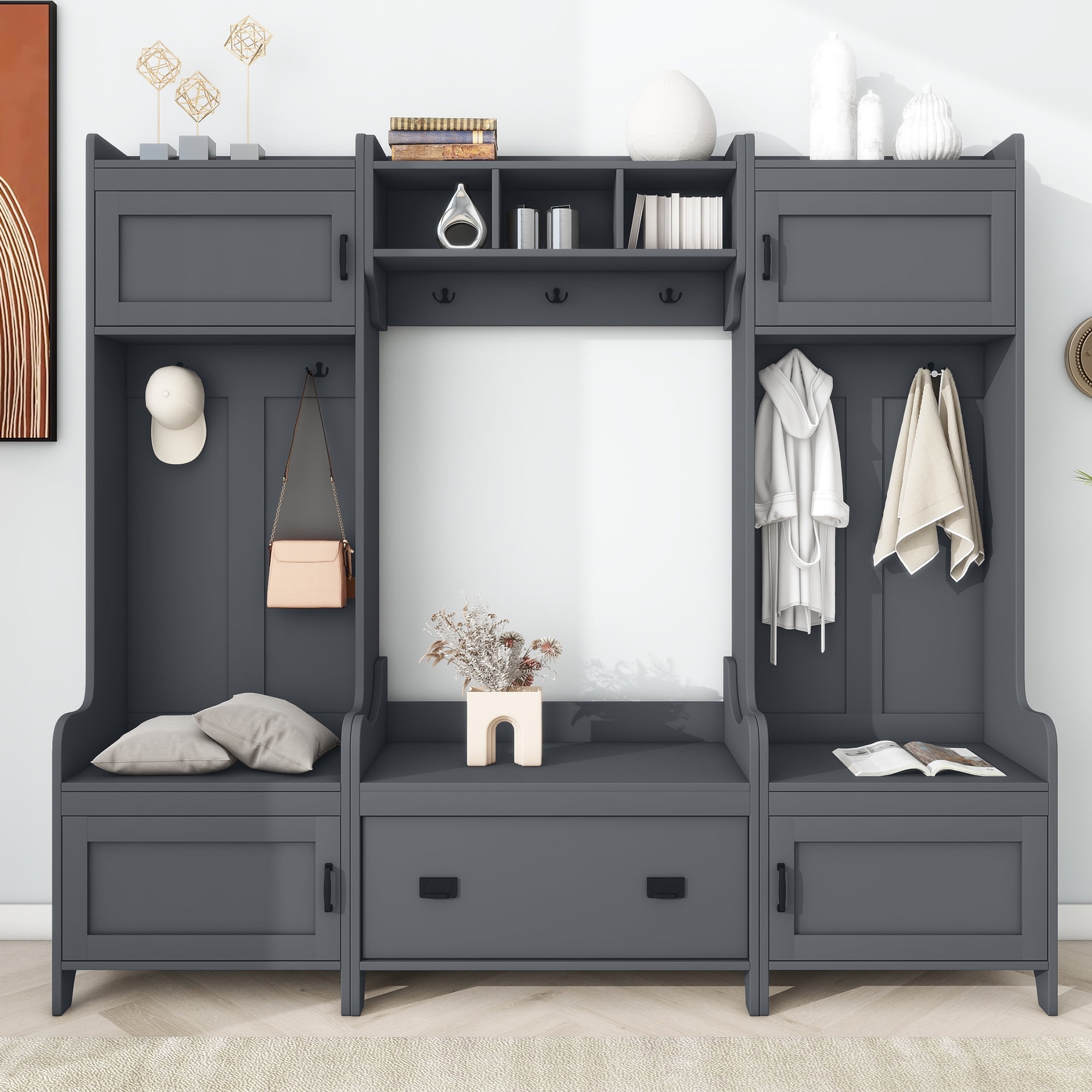 4-In-1 Hall Tree,Multiple Functions Hallway Coat Rack With Seven Metal ...