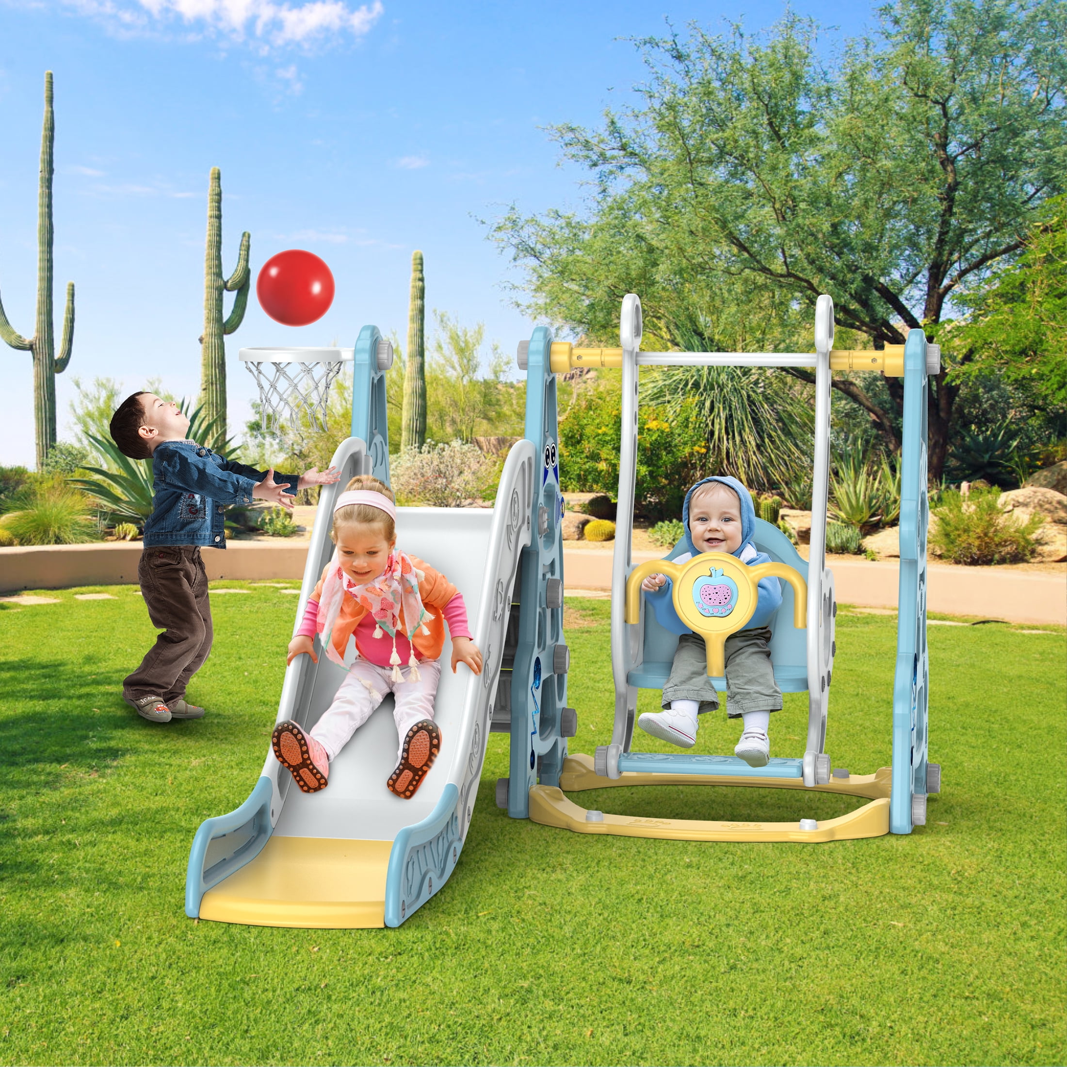 4-In-1 Kids Slide For Toddlers Age 1-3 Slide And Swing Set,Indoor Playground For Children ...